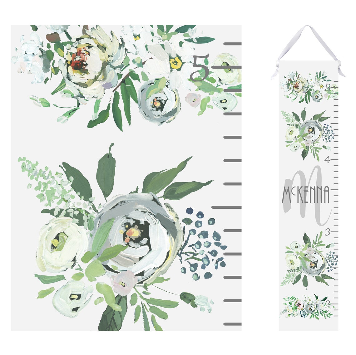 Rustic White Floral Growth Chart - Personalized Height Chart Ruler - Etsy