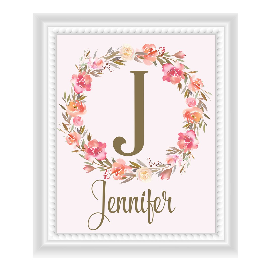 Pink Blush Floral Letter and Name Wall Art - Etsy