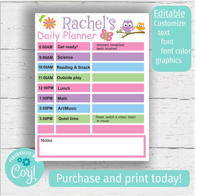 Daily Planner Pastel Girls | Etsy