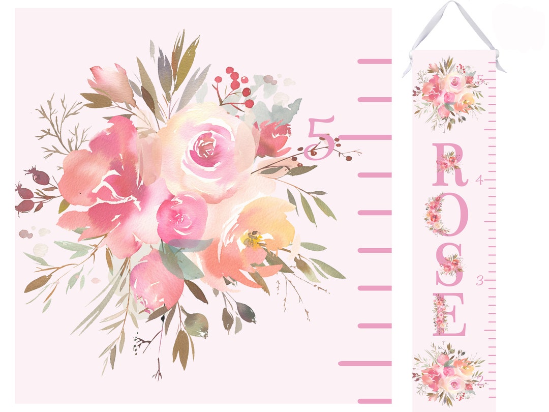 Pink Floral Growth Chart-for Girls - Watercolor Height Chart Ruler - Etsy