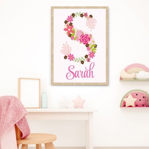 Pink Floral Letter and Name Wall Art - Etsy