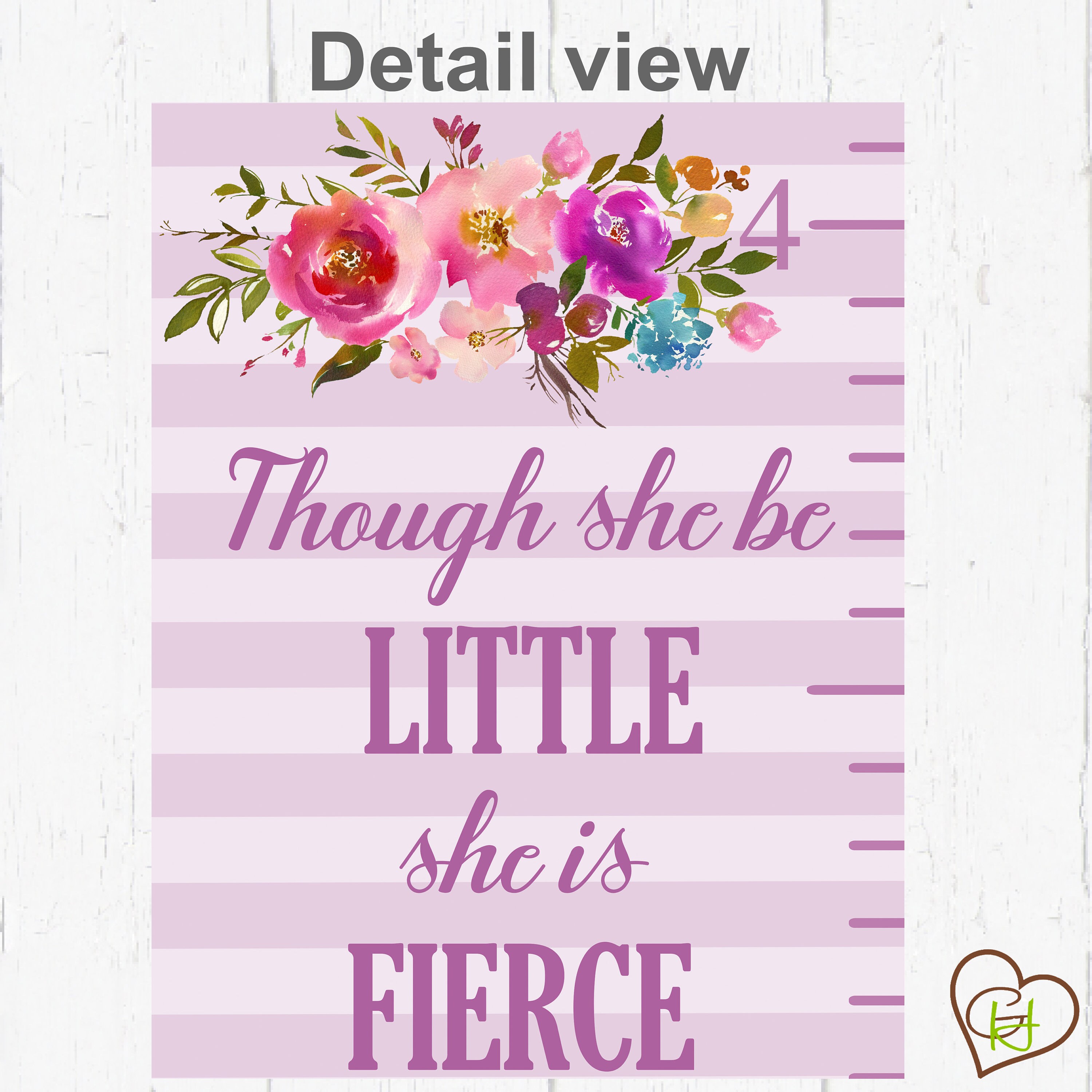 Pink Floral Growth Chart for Girls Little but Fierce Height | Etsy