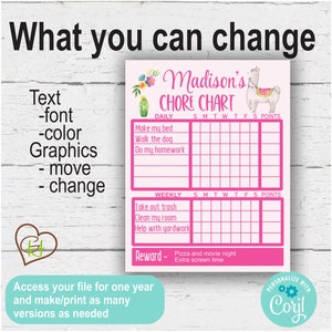 Weekly-daily Llama Chore Chart Digital Download - Etsy