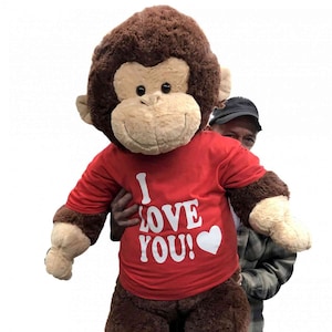 Giant Stuffed Monkey Wears Removable T-shirt I Love You - Large 4-foot ...