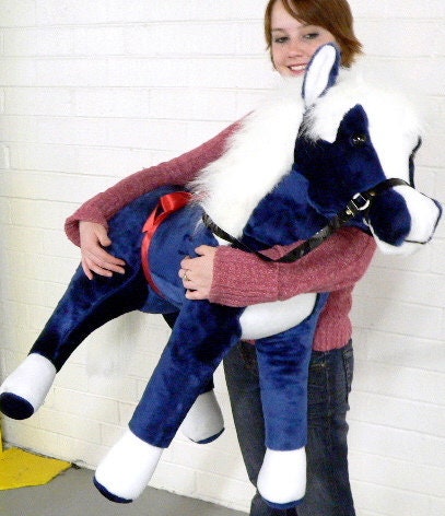 American Made Giant Stuffed Horse 36 Inches Navy Blue Color Plush Pony ...