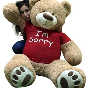 I'm Sorry Giant Teddy Bear 5 Feet Tall Tan Color Soft Wears T Shirt ...