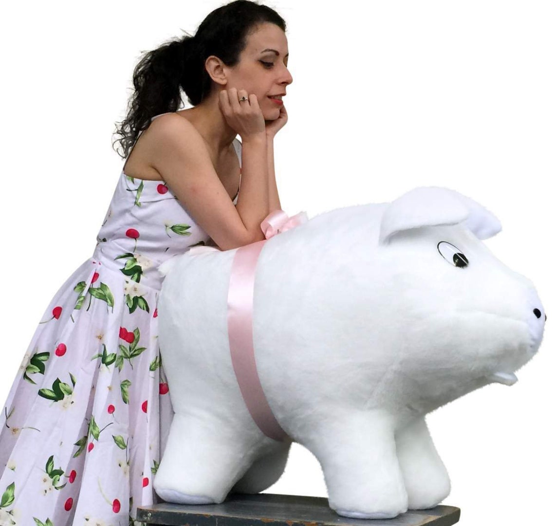 American Made Giant Stuffed Pig 32 Inch Soft White Big Plush | Etsy