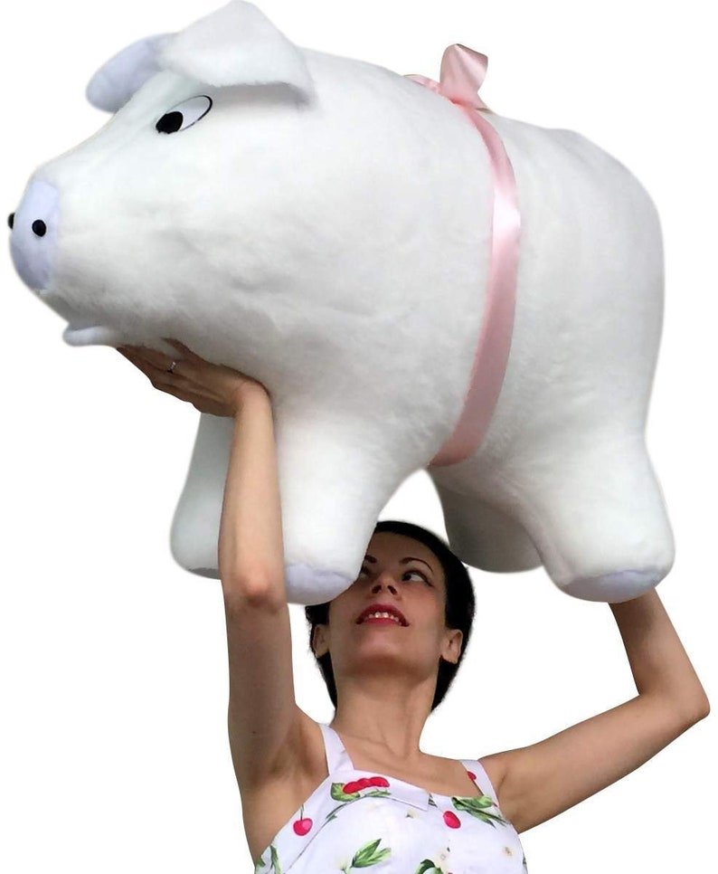 American Made Giant Stuffed Pig 32 Inch Soft White Big Plush | Etsy