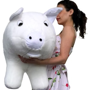 American Made Giant Stuffed Pig 32 Inch Soft White Big Plush Hog Farm ...