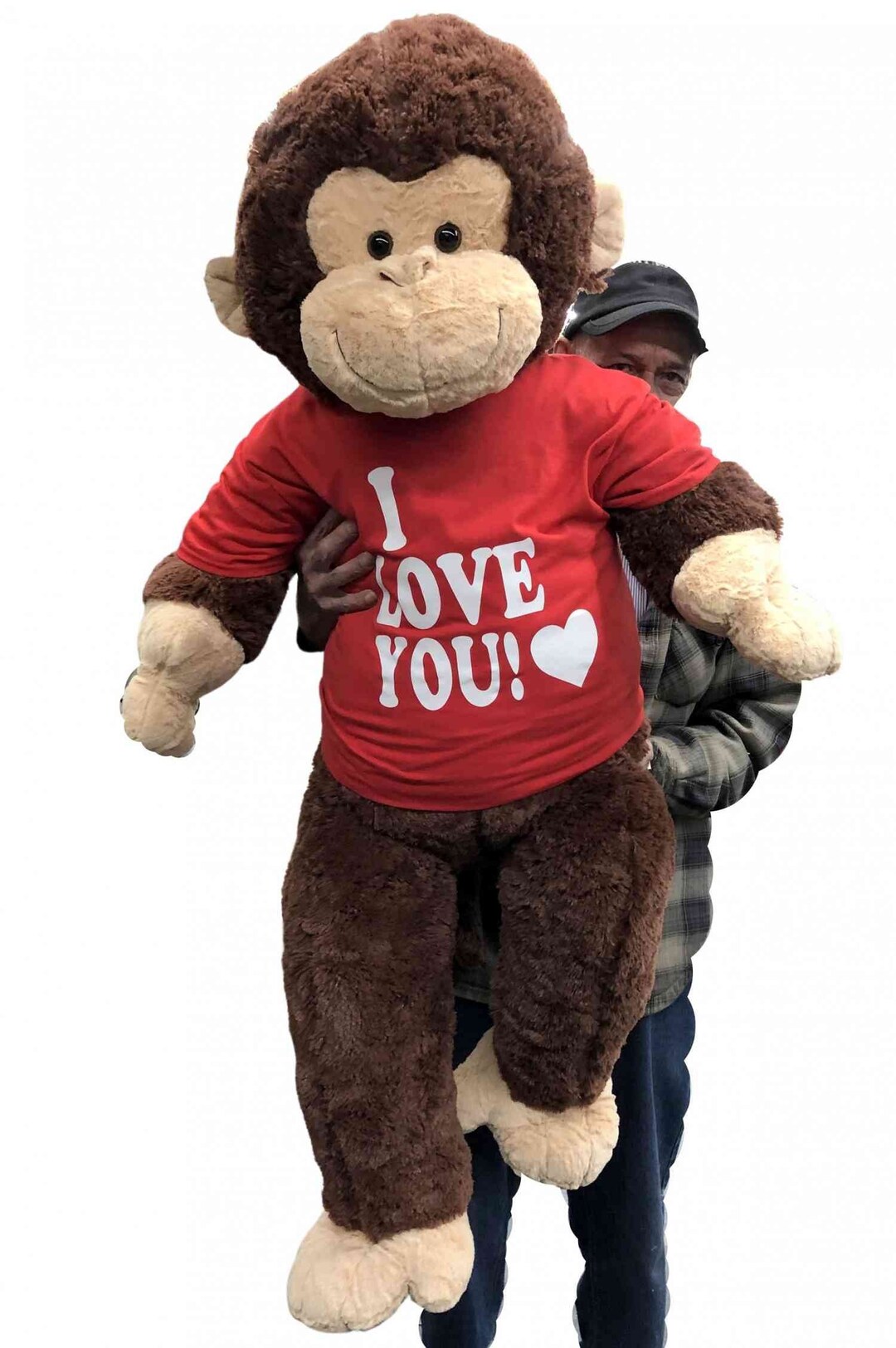 Giant Stuffed Monkey Wears Removable T-shirt I Love You - Large 4-foot ...