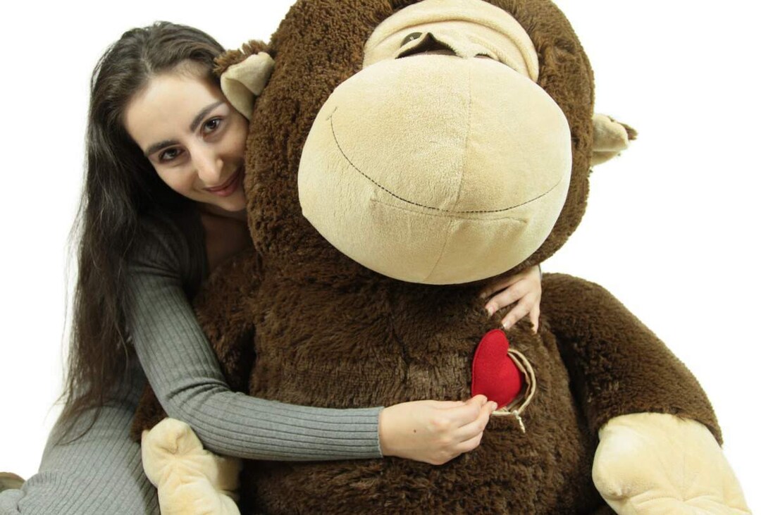 Giant Stuffed Monkey, Heart in Zippered Chest Pocket to Express Love ...