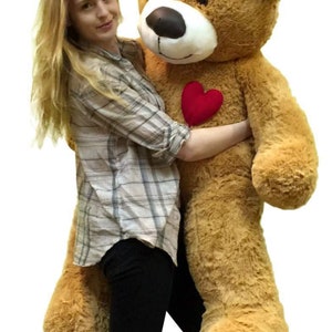 Giant Teddy Bear 55 Inch Heart on Chest to Express Love, Tan Soft New ...