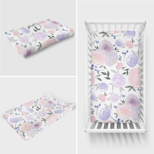 Bright Floral Crib Sheet Baby Girl Purple Nursery Bedding - Etsy
