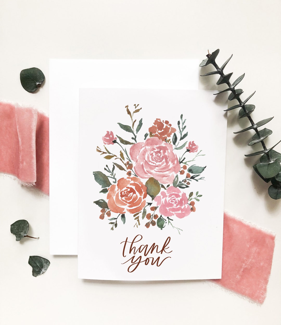 Watercolor Thank You Card, Watercolor Florals, Thank You Card, Greeting ...