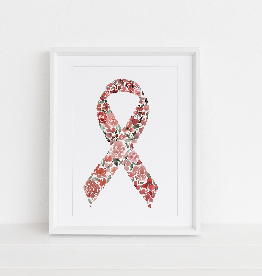 Digital Download Breast Cancer Ribbon Art Print, Watercolor Breast ...