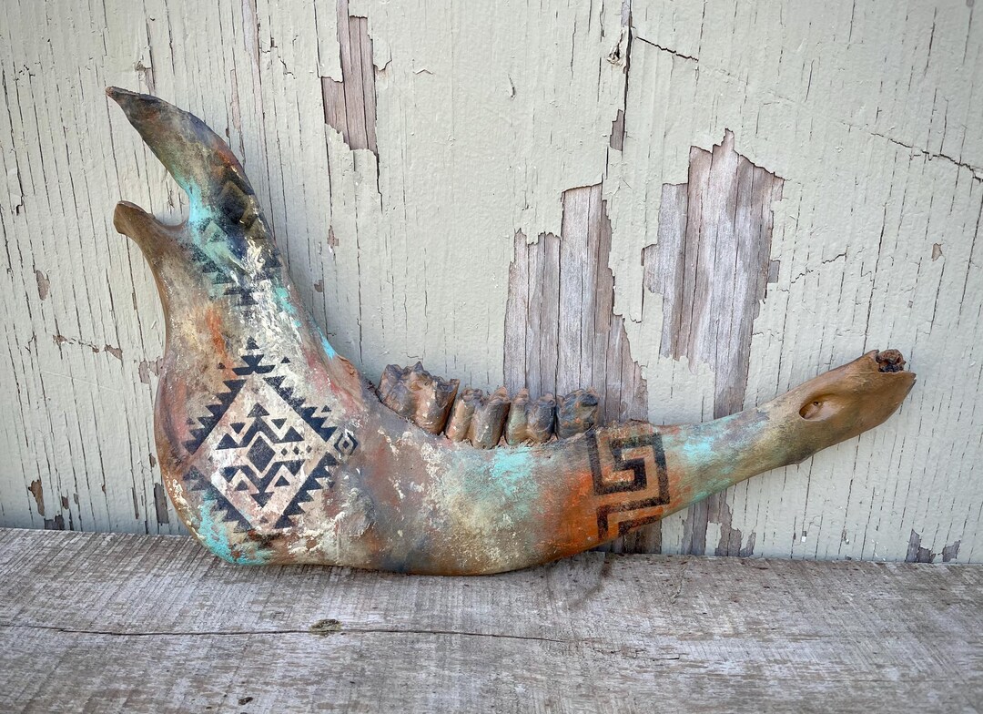 Multi-colored Tribal Aztec Longhorn Jaw Bone - Etsy