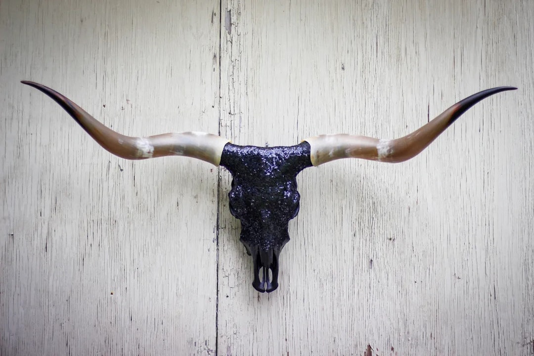 Black Bling Sparkle Painted Longhorn Skull - Etsy