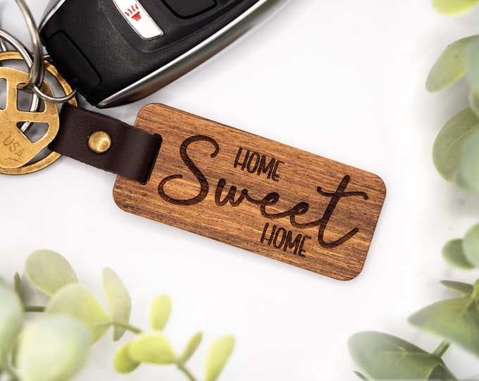 Home Sweet Home Keychain, Wooden Keychain, Realtor Gift, Housewarming ...