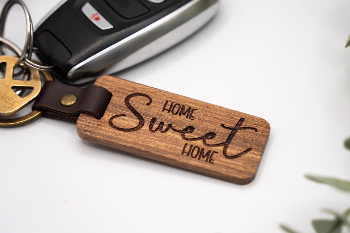 Home Sweet Home Engraved Wooden Keychain | Custom Personalized Keyring ...