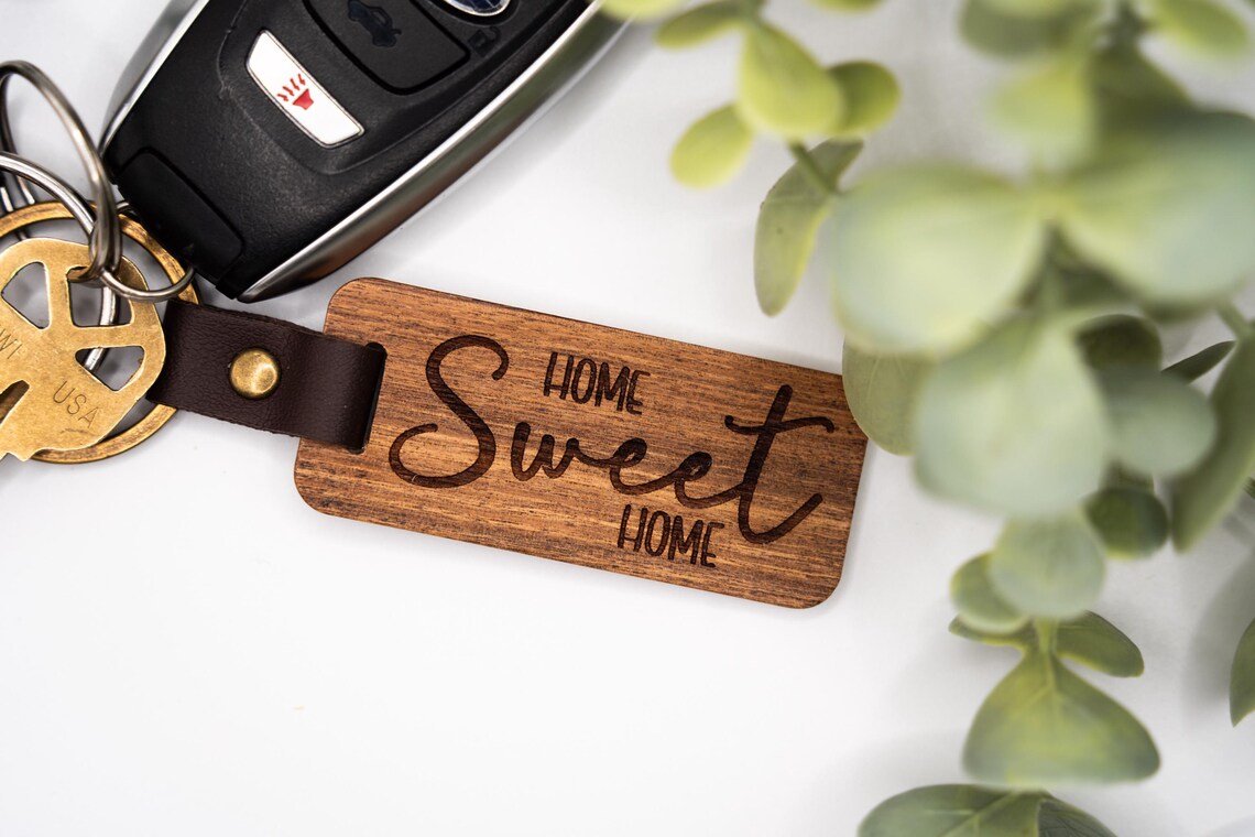 Home Sweet Home Engraved Wooden Keychain | Custom Personalized Keyring ...