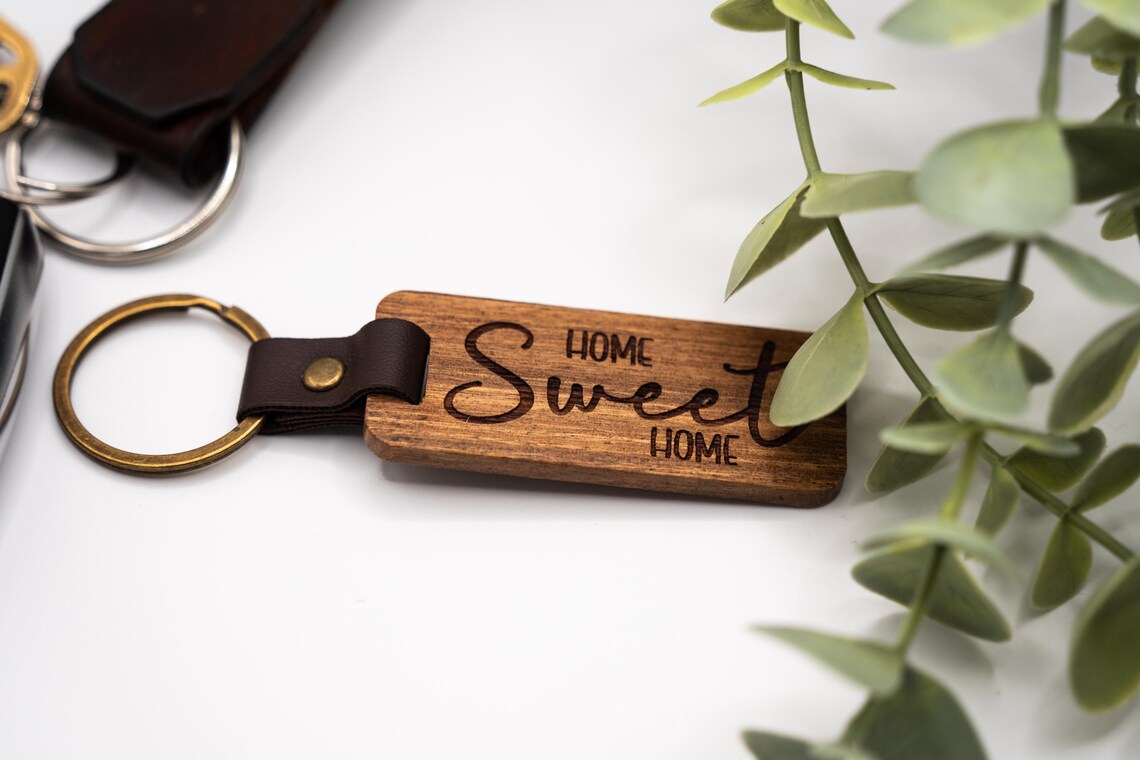 Home Sweet Home Engraved Wooden Keychain | Custom Personalized Keyring ...