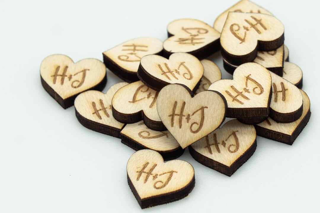 Personalized Mini Heart Wood Confetti: Laser Engraved Initials, Rustic ...