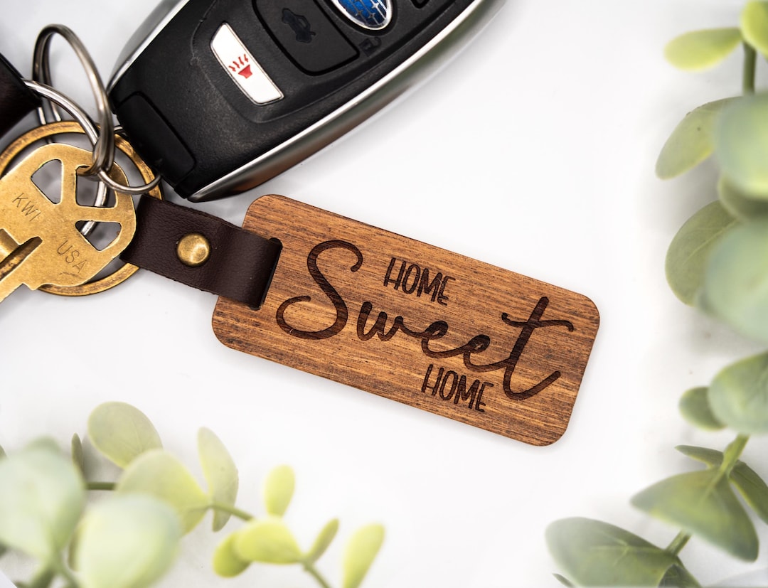 Home Sweet Home Engraved Wooden Keychain | Custom Personalized Keyring ...