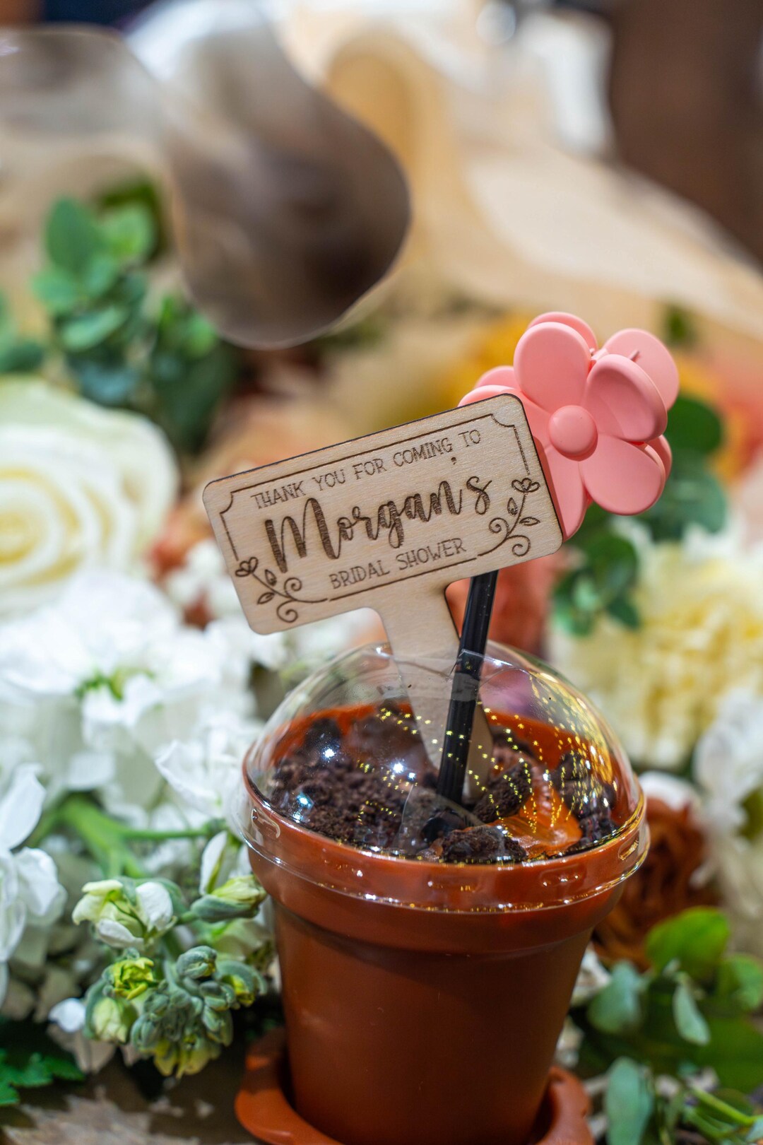 Personalized Wooden Flower Pot Pick Sign, Laser Engraved Bridal Shower ...