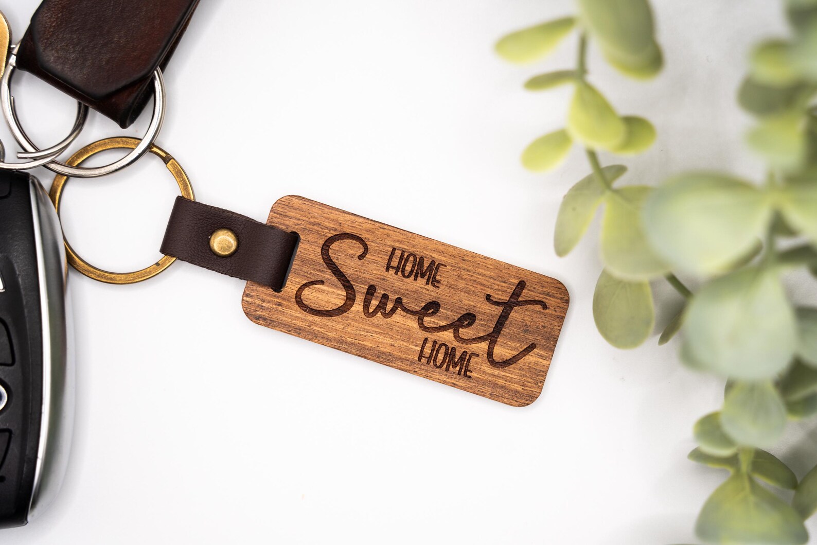 Home Sweet Home Engraved Wooden Keychain | Custom Personalized Keyring ...