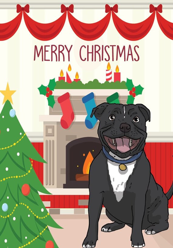 Staffordshire Bull Terrier Merry Christmas Greetings card | Etsy