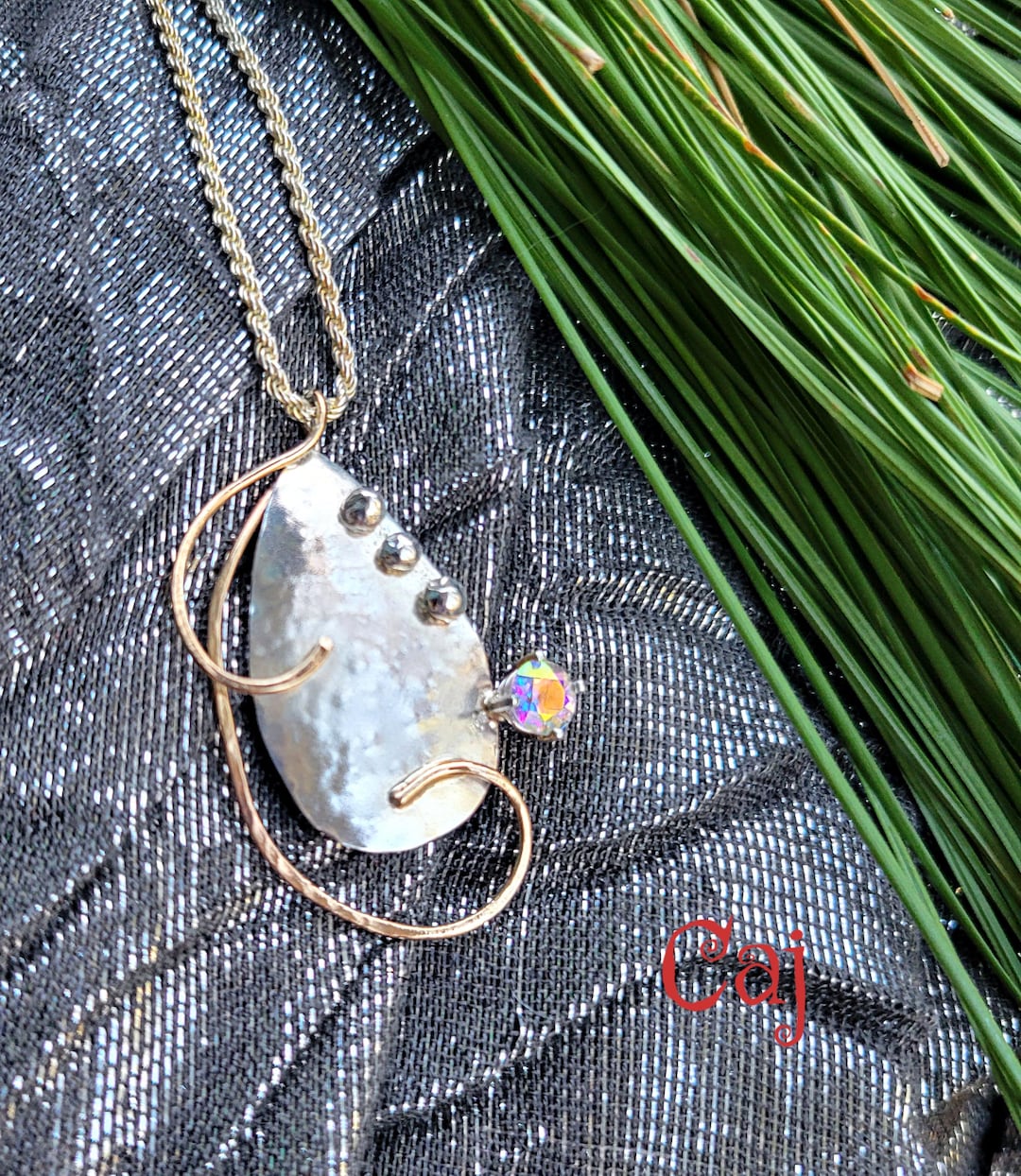 On Sale-mixed-metal Raindrop Pendant With Gem - Etsy