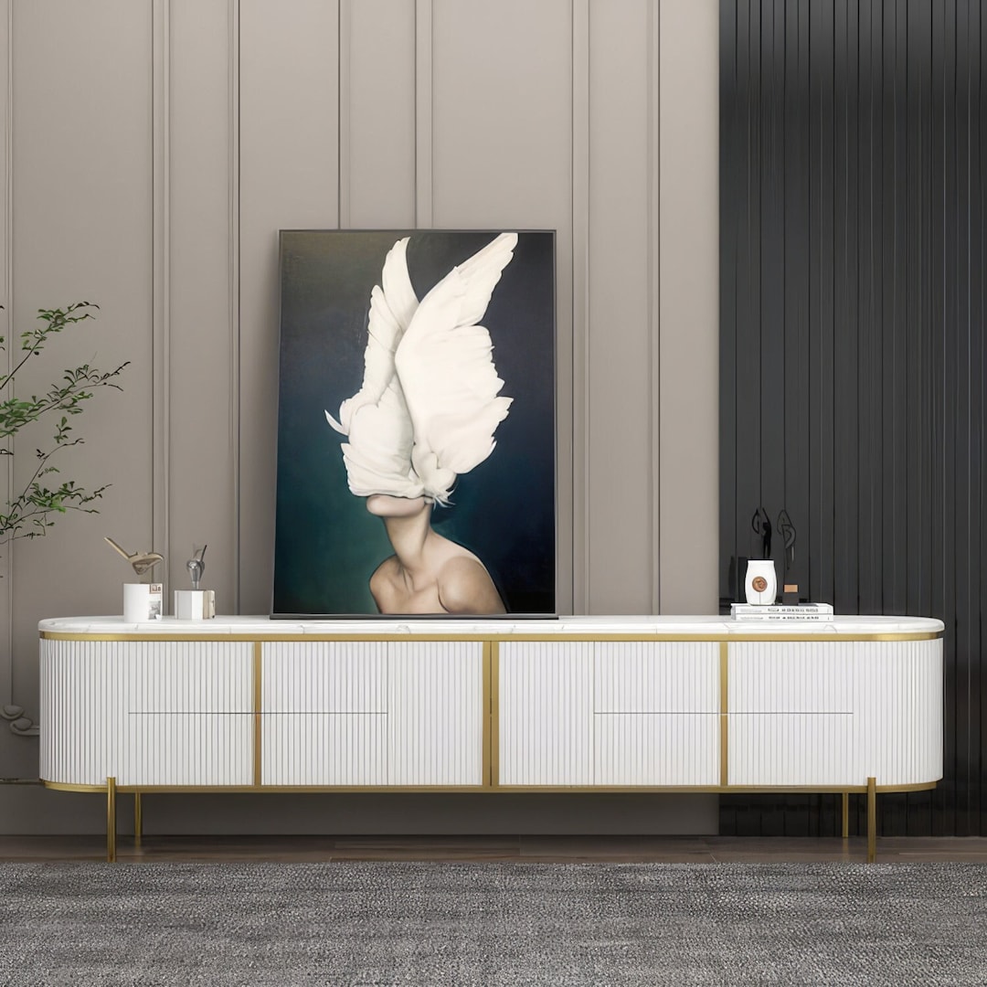 Gline Modern Oval TV Stand White Marble Top With Drawers & - Etsy