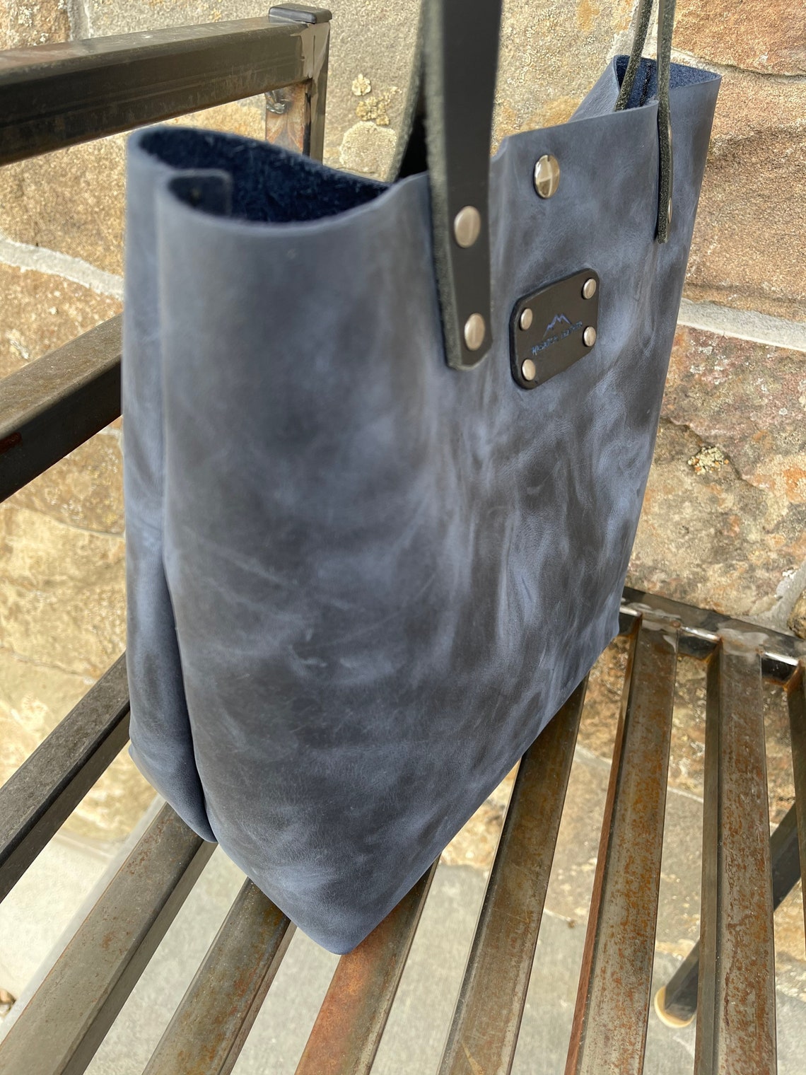 Stephanie Leather Tote in Blue - Etsy