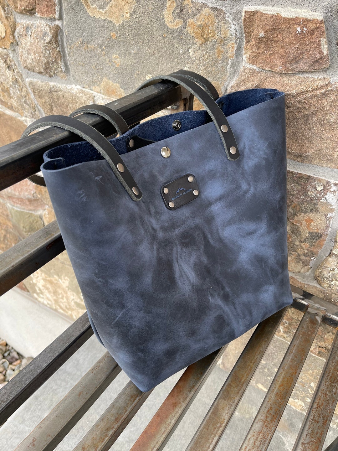 Stephanie Leather Tote in Blue - Etsy