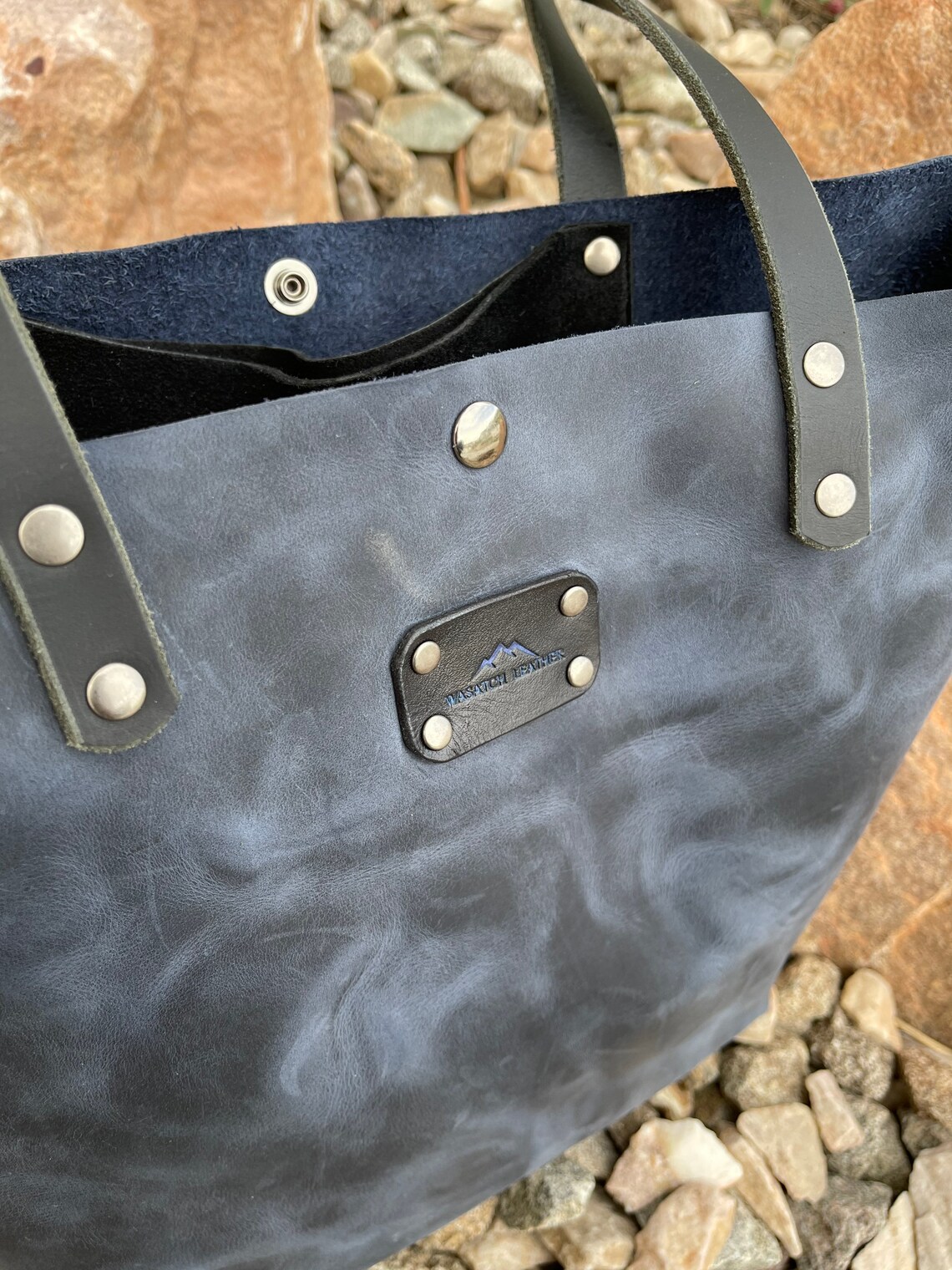 Stephanie Leather Tote in Blue - Etsy