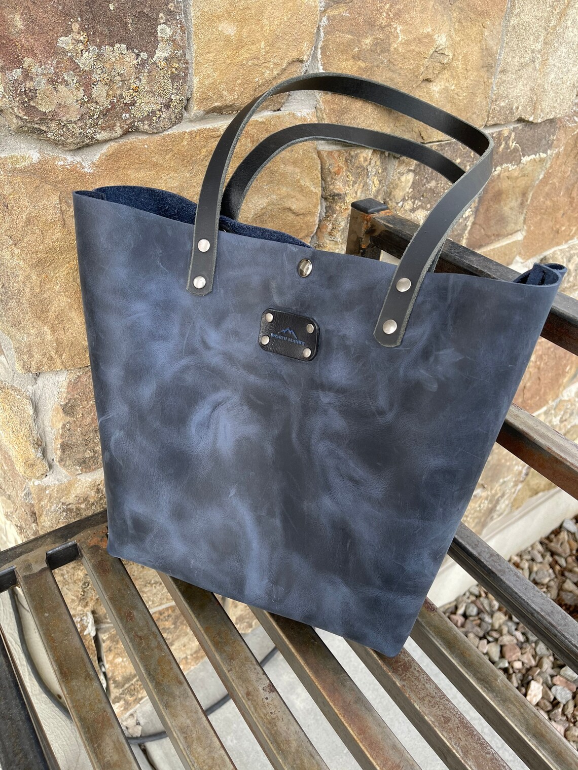 Stephanie Leather Tote in Blue - Etsy