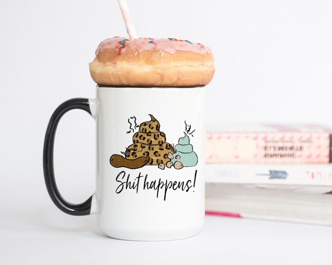 Shit Happens Black Coffee Mug | Poop Emoji Mug | Gag Gift for Coworkers ...