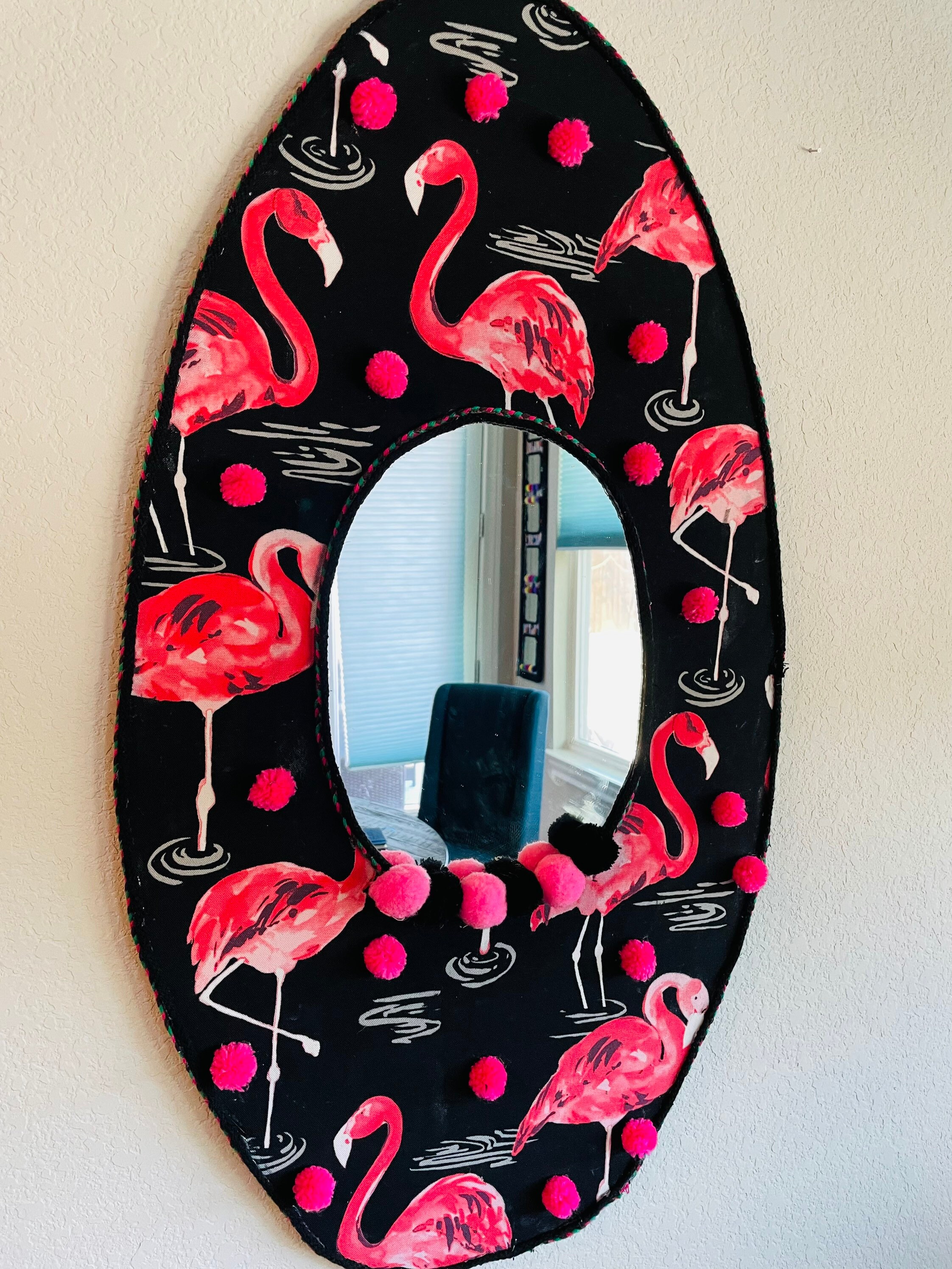 Handmade Fabric Decoupaged Flamingo Mirror on Wooden Oval Board . Girl ...