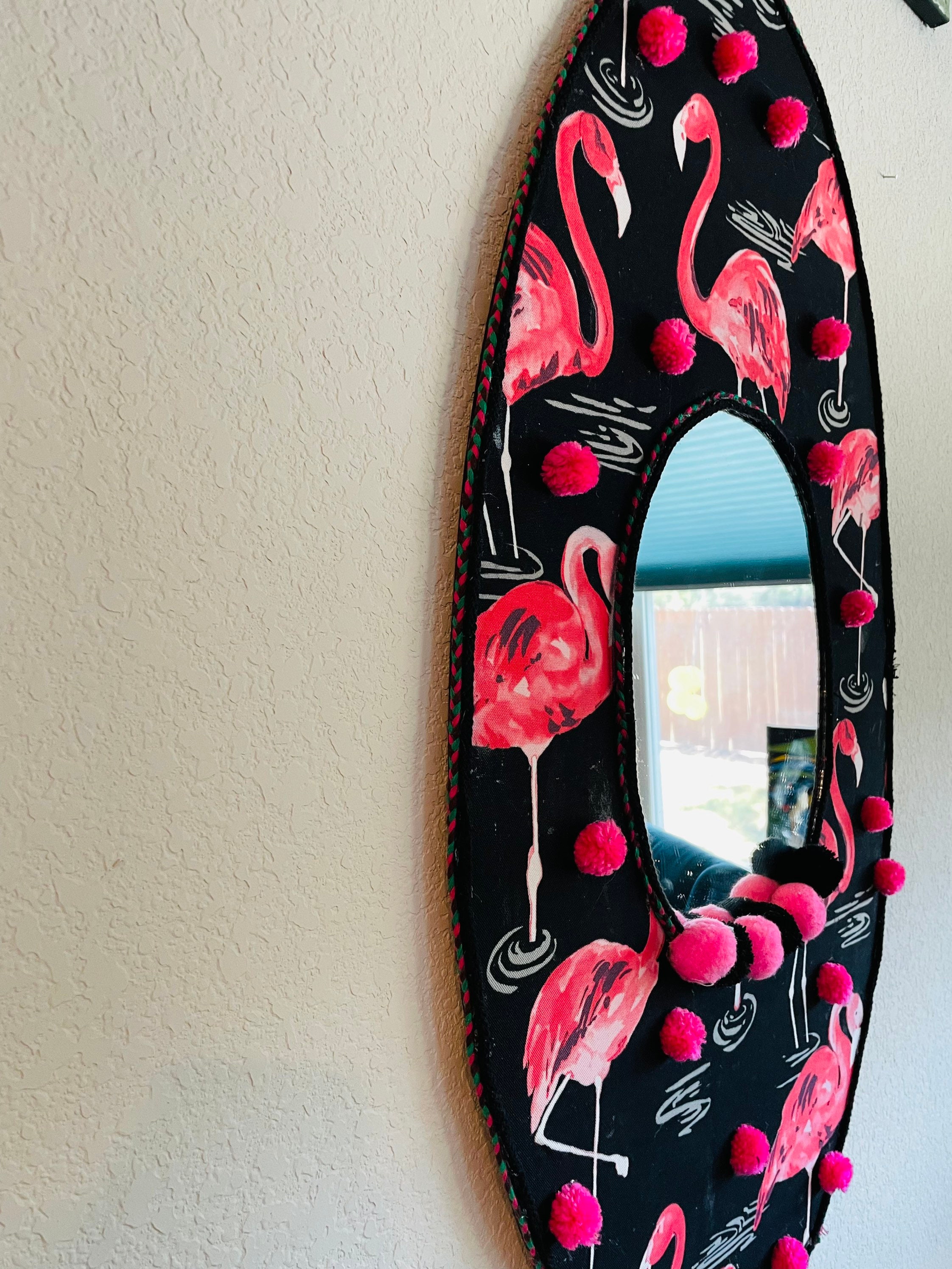 Handmade Fabric Decoupaged Flamingo Mirror on Wooden Oval Board . Girl ...