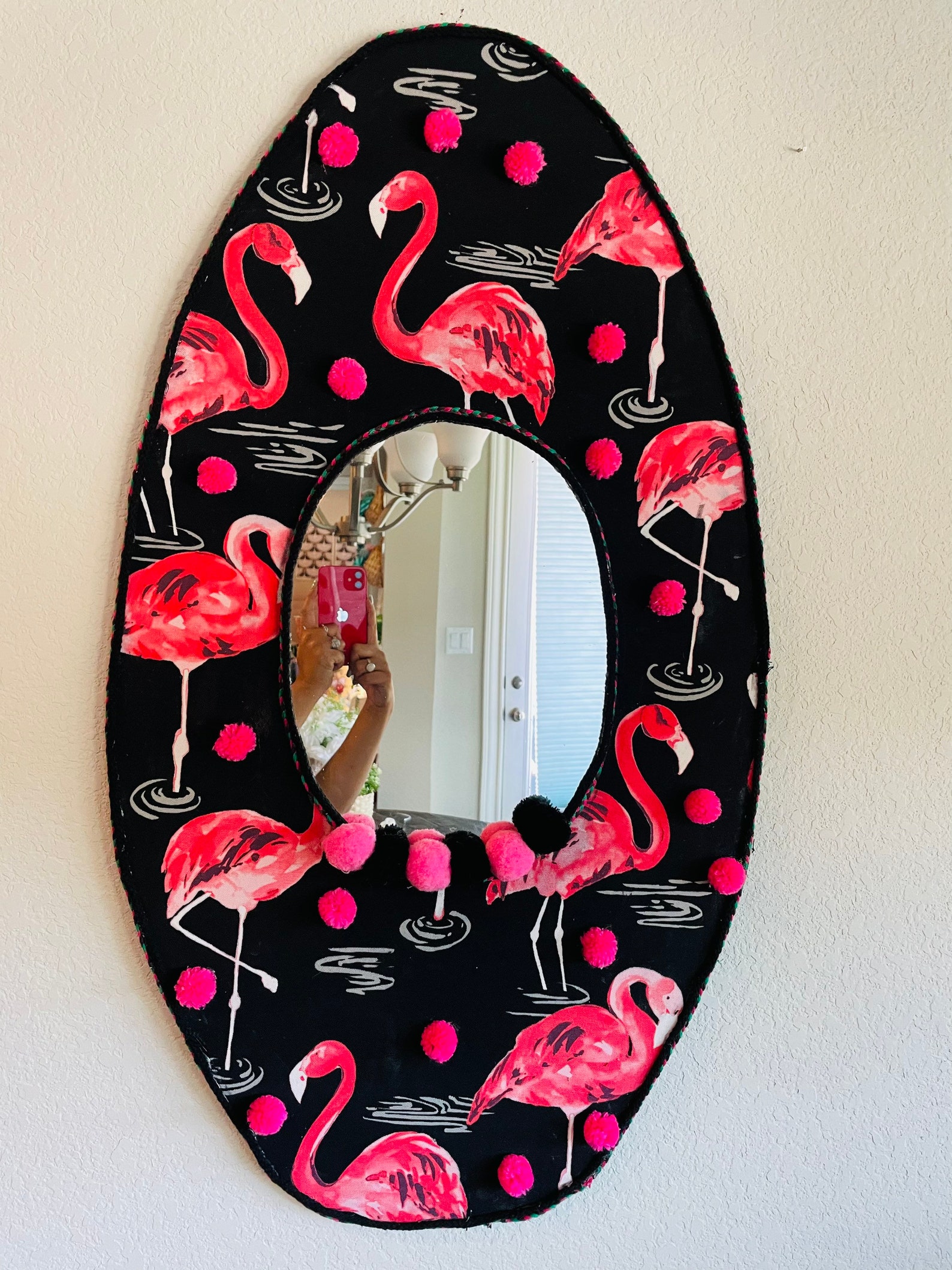 Handmade Fabric Decoupaged Flamingo Mirror on Wooden Oval Board . Girl ...