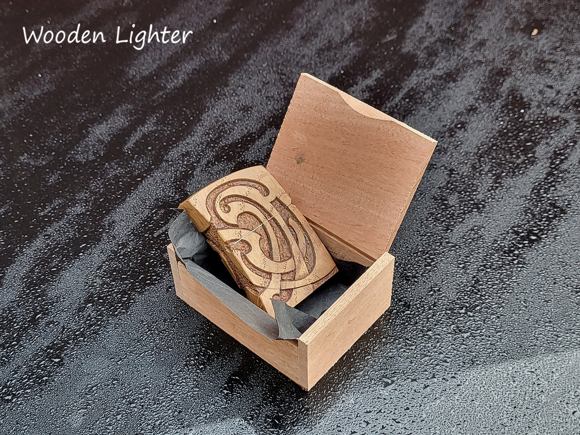 Hand Carved . Pocket Lighter . Solid Oak. Mahogany Gift Box - Etsy