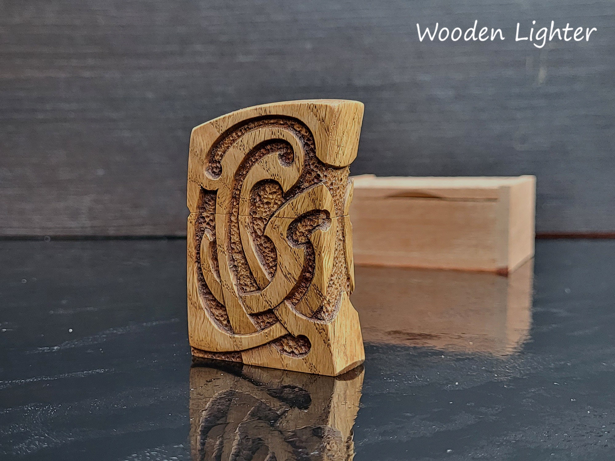 Hand Carved . Pocket Lighter . Solid Oak. Mahogany Gift Box - Etsy
