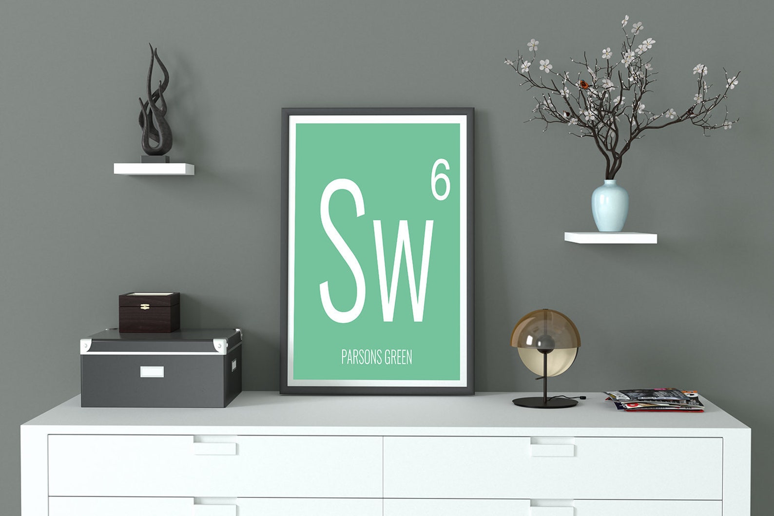 SW6 Parsons Green Station Poster, Green. Art Print, SW6 Postcode ...