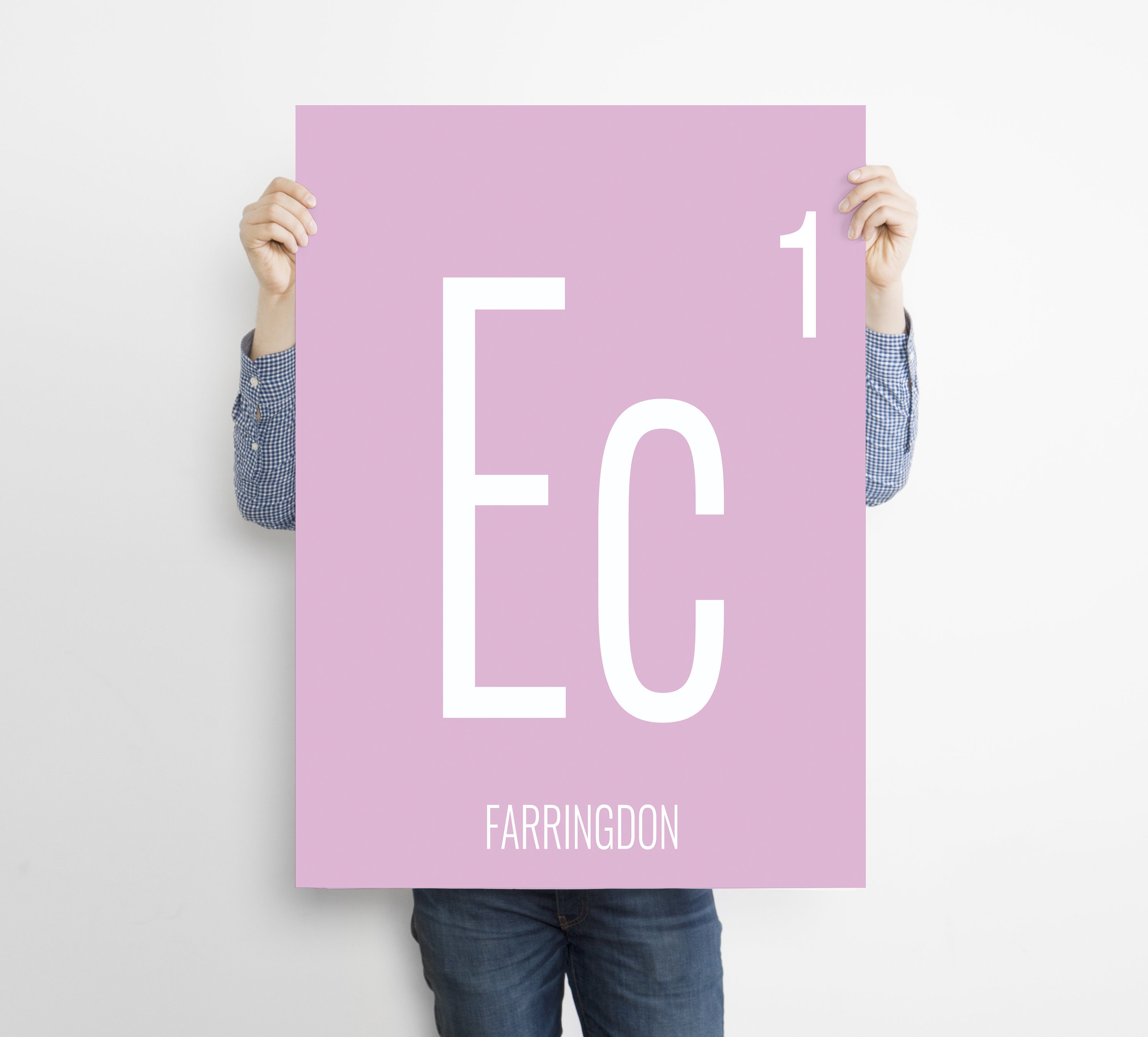 EC1 Farringdon Station Poster Pink. Art Print, EC1 Postcode, London ...