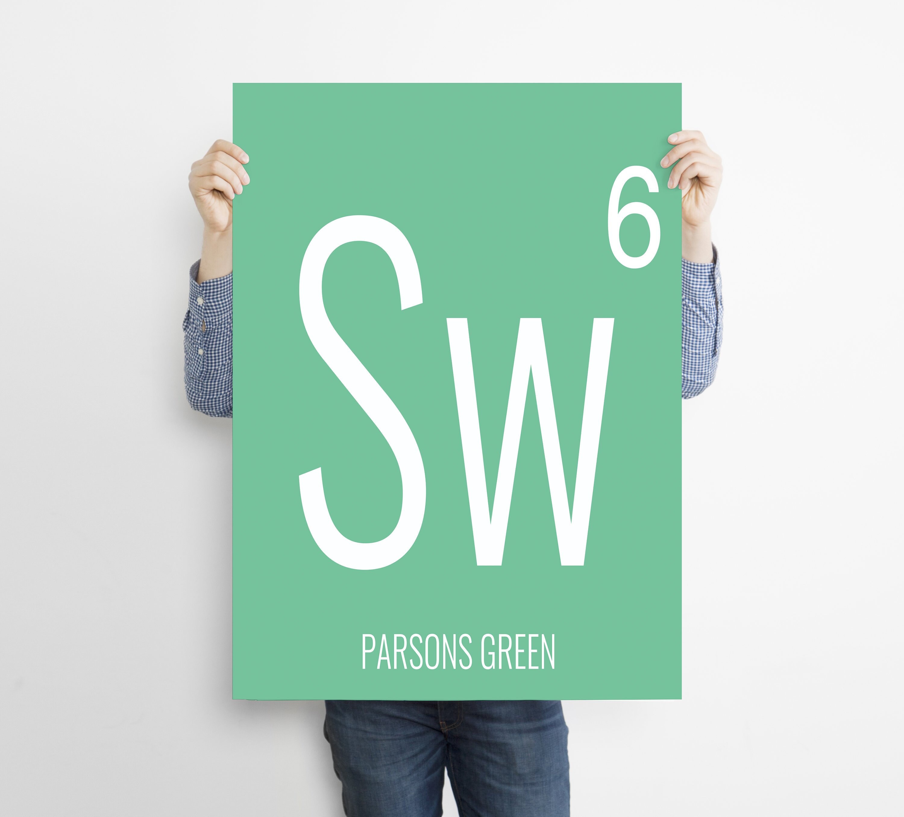 SW6 Parsons Green Station Poster, Green. Art Print, SW6 Postcode ...
