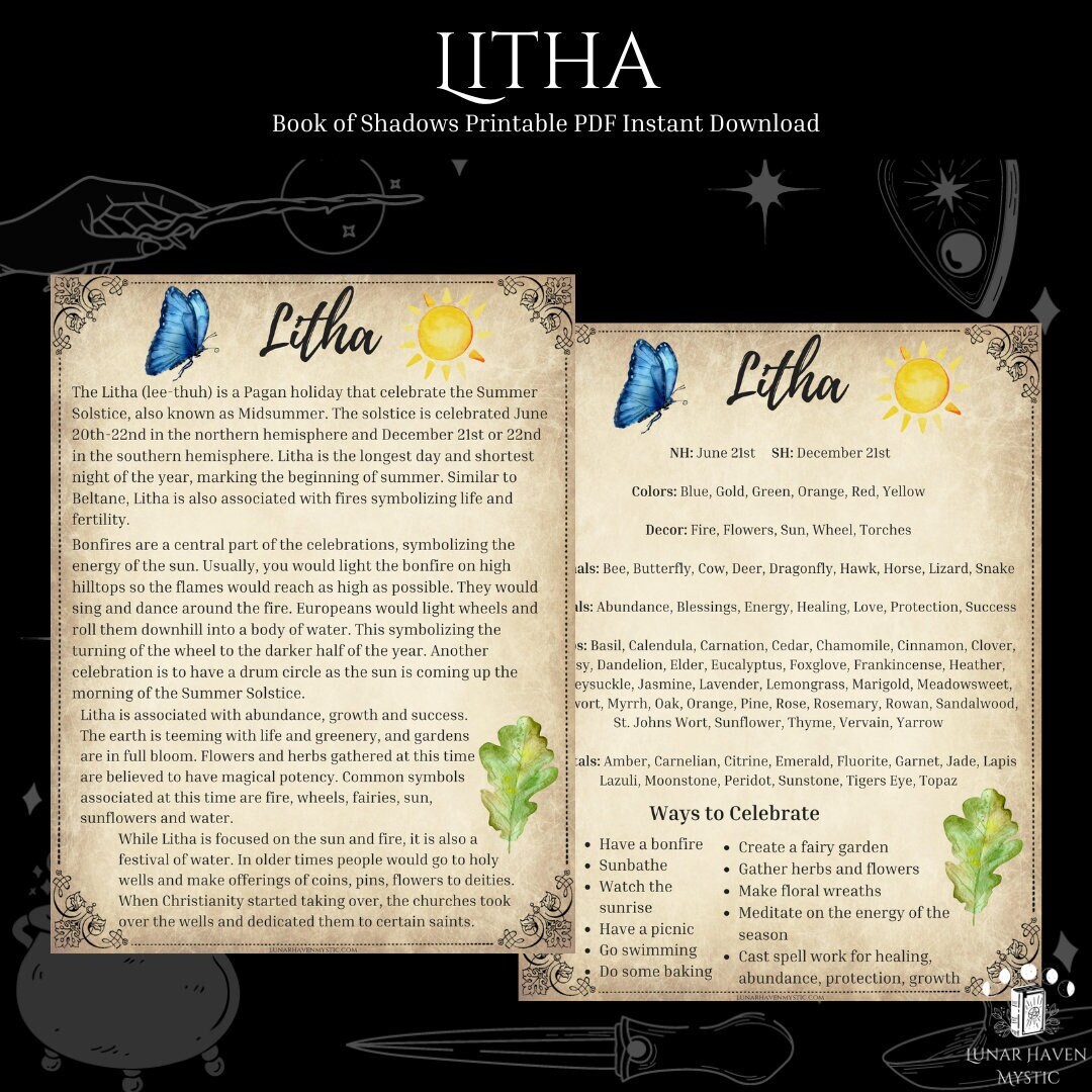Litha Book of Shadows Page Printable, Grimoire Pages, Witchcraft ...