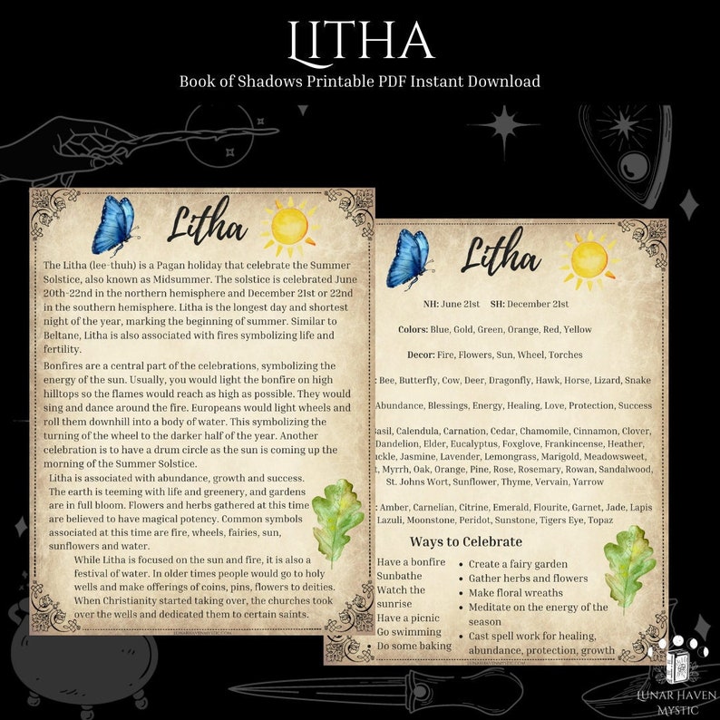 Litha Book of Shadows Page Printable, Grimoire Pages, Witchcraft Printable, Witch, Pagan - Etsy