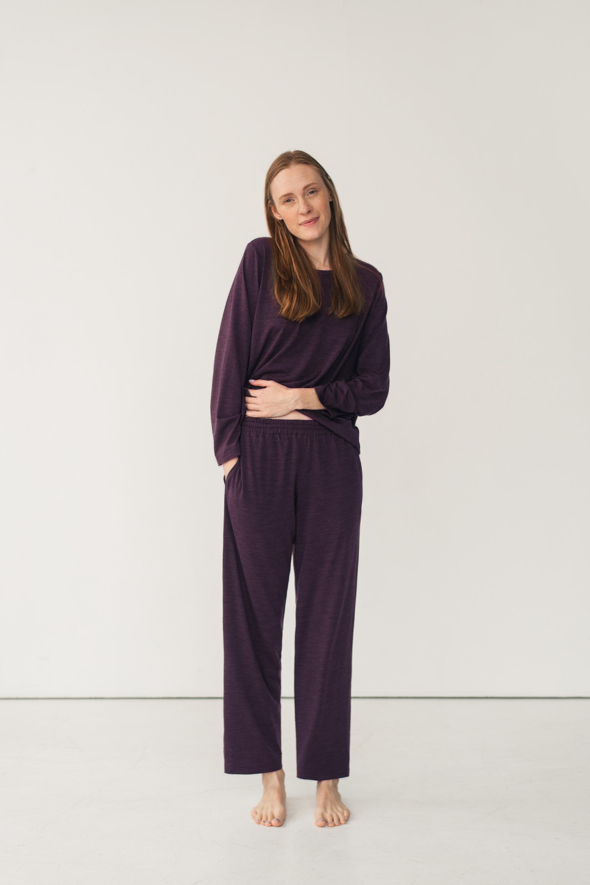 Long Merino Wool Pajama Set for Women, Organic Thermal Loungewear ...