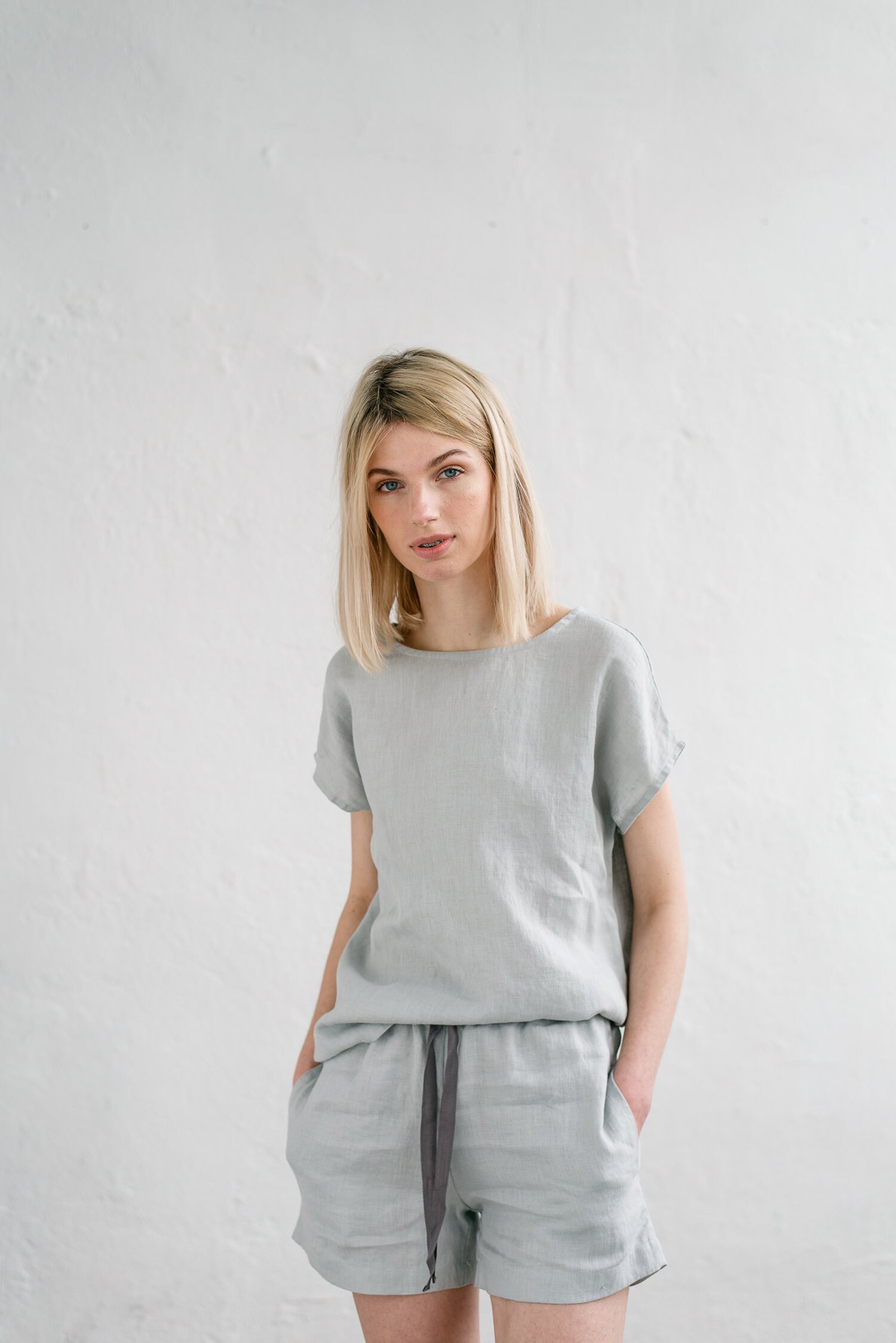 Linen Pajama Set - Linen Night Wear - Women Sleepwear - Ice Grey Linen ...