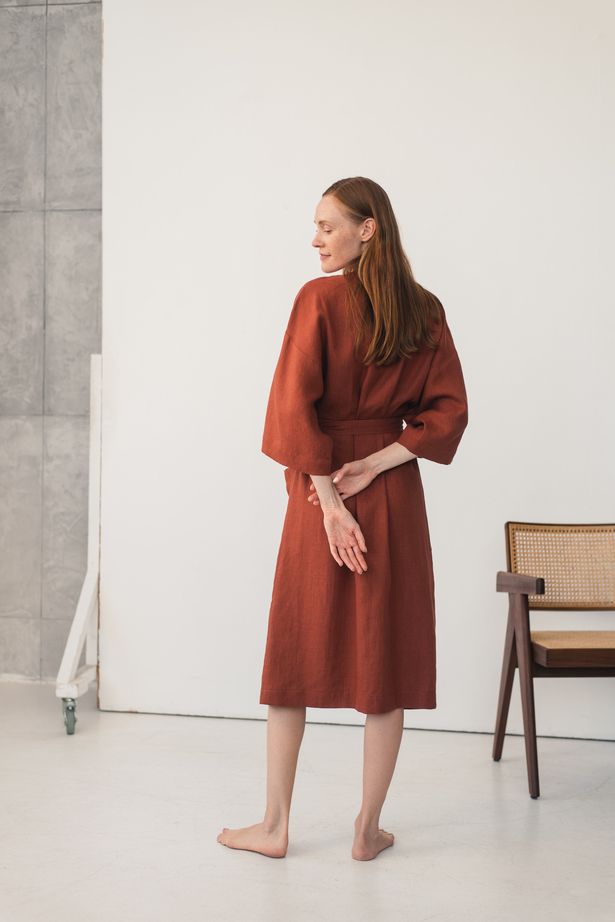 Linen Robe Kimono - Bathrobe for Women - Dressing Gown - Midi Robes ...